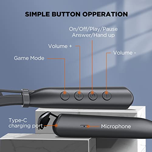 HTC 2023 New Neckband Headphones Bluetooth 5.3 ENC Sound Isolation, Magnetic Earphones with Microphone for Calling, Running -10mm Drivers/Game Modes/16H Playtime/IPX5 Waterproof
