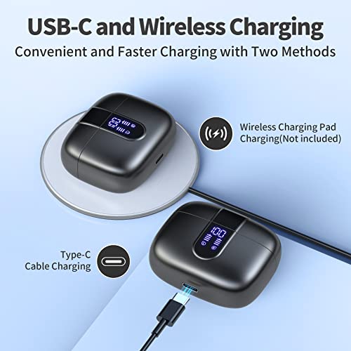 TAGRY Bluetooth Headphones True Wireless Earbuds 60H Playback LED Power Display Earphones with Wireless Charging Case IPX5 Waterproof in-Ear Earbuds with Mic for TV Smart Phone Computer Laptop Sports