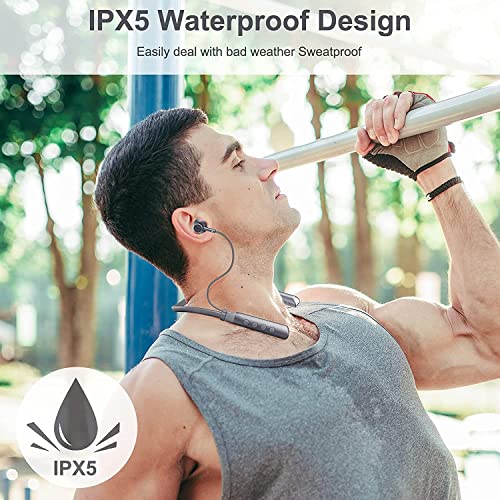 HTC 2023 New Neckband Headphones Bluetooth 5.3 ENC Sound Isolation, Magnetic Earphones with Microphone for Calling, Running -10mm Drivers/Game Modes/16H Playtime/IPX5 Waterproof