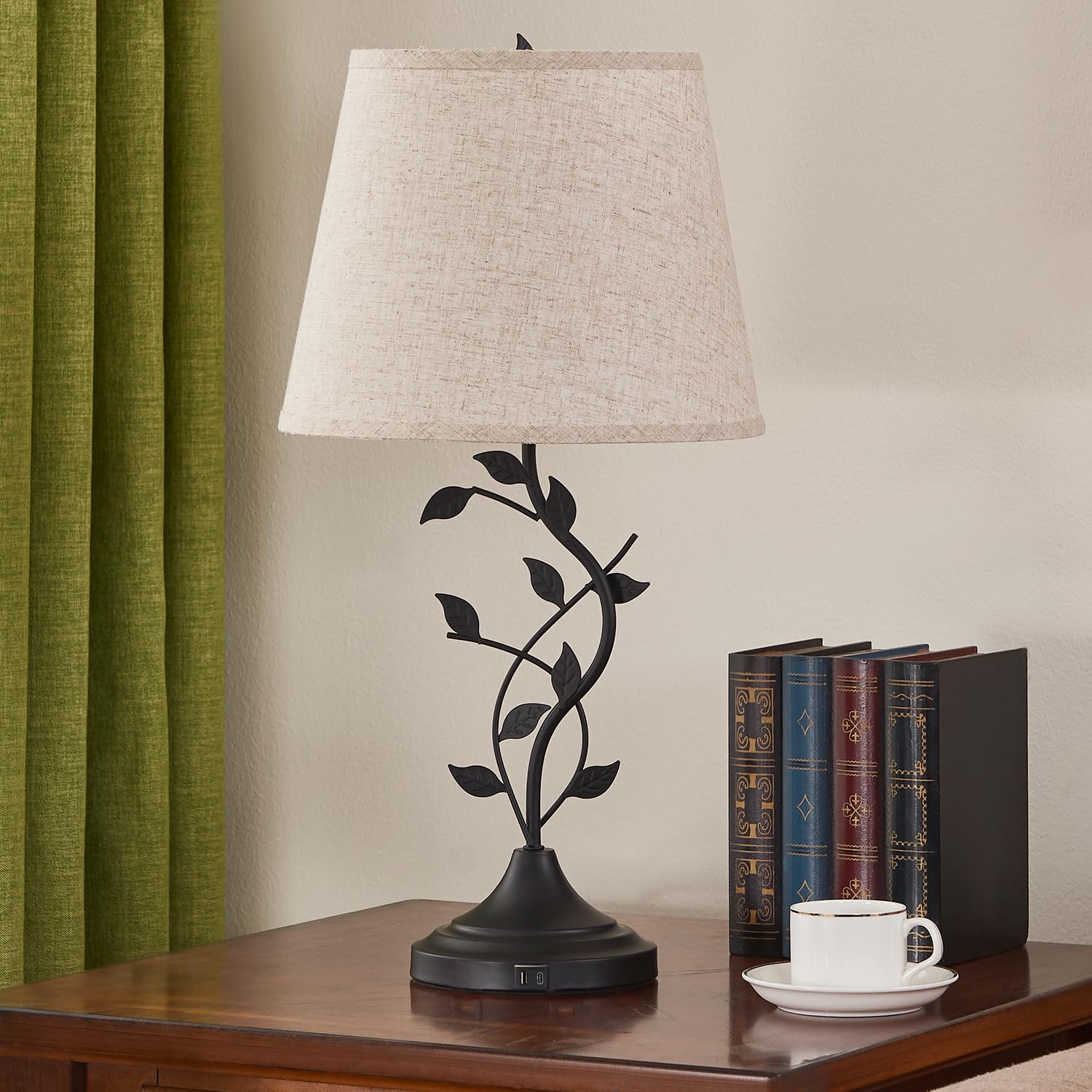 Kakanuo USB Charging Bedside Nightstand Lamp for Living Room and Bedroom - Traditional Tall Retro Desk Lamp with USB-A and USB-C Ports