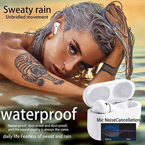Wireless Earbuds Bluetooth 5.3 with Deep Bass Mic Noise Reduction IPX7 Waterproof Lightning Connector Beats Earbuds Wireless Pro with Charging Case Earbuds with Microphone for Android iPhone White