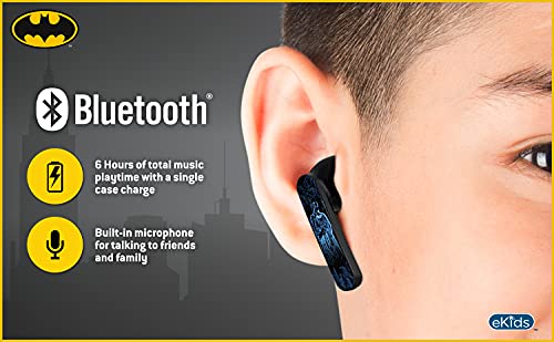 eKids Batman Bluetooth Earbuds with Microphone, Kids Wireless Earbuds with Charging Case for Ear Buds, for Fans of Batman Gifts and Merchandise