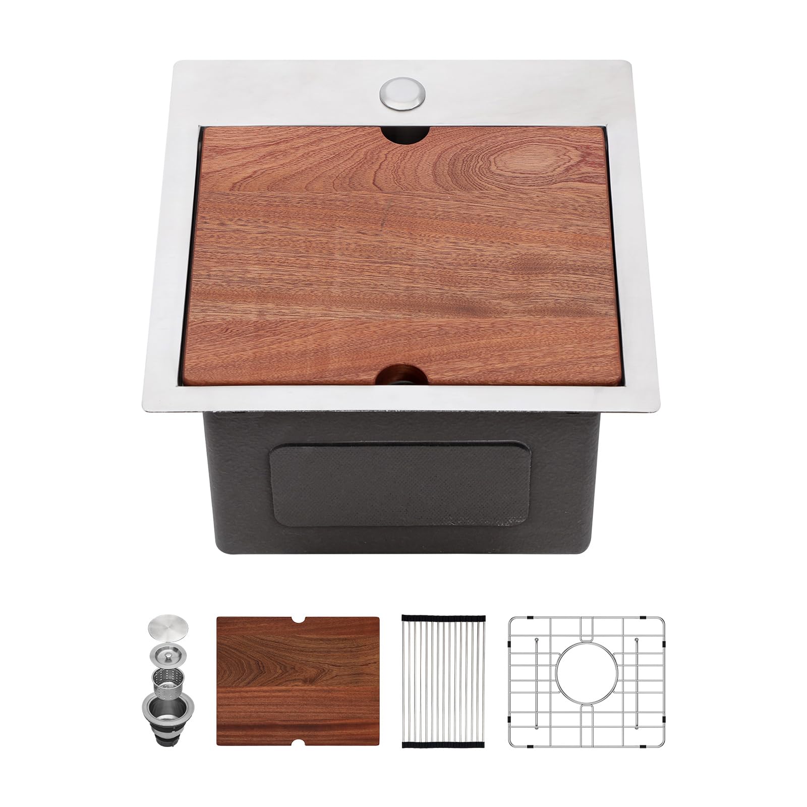 Sarlai 15 Bar Sink Drop In -15x15 Inch Kitchen Bar Sink Stainless Steel 16 Gauge Ledge Workstation Single Bowl Topmount Kitchen RV Wet Bar Outdoor Camper Small Drop Sink