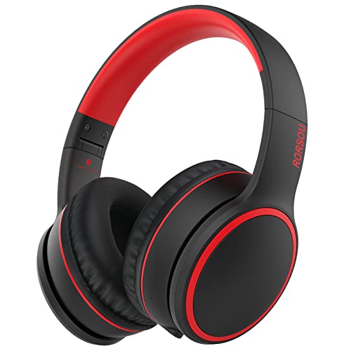 RORSOU B10 Bluetooth Headphones Over Ear, Lightweight Folding Stereo Bass Wireless and Wired Headset with Mic, 40H Playtime, Volume Control, Bluetooth 5.3 Headphones for iPad/Travel/Tablet/PC (Black)
