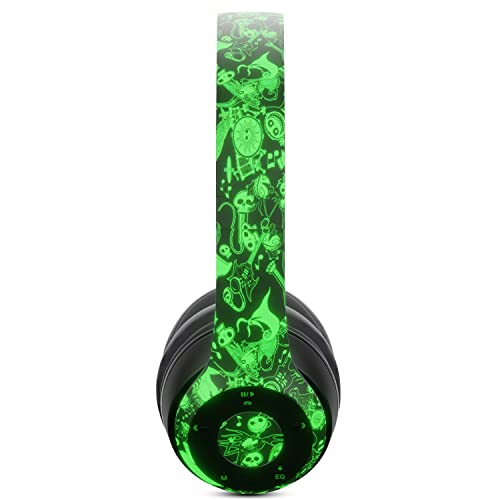 Disney Nightmare Before Christmas Glow in The Dark Bluetooth Headphones Over Ear, Wireless and Wired Foldable Headset Built-in Microphone - Tim Burton Jack Skellington & Sally - Adults Kids