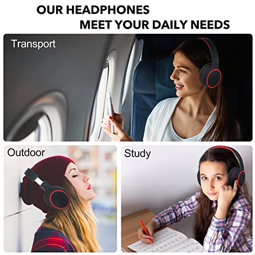 RORSOU B10 Bluetooth Headphones Over Ear, Lightweight Folding Stereo Bass Wireless and Wired Headset with Mic, 40H Playtime, Volume Control, Bluetooth 5.3 Headphones for iPad/Travel/Tablet/PC (Black)