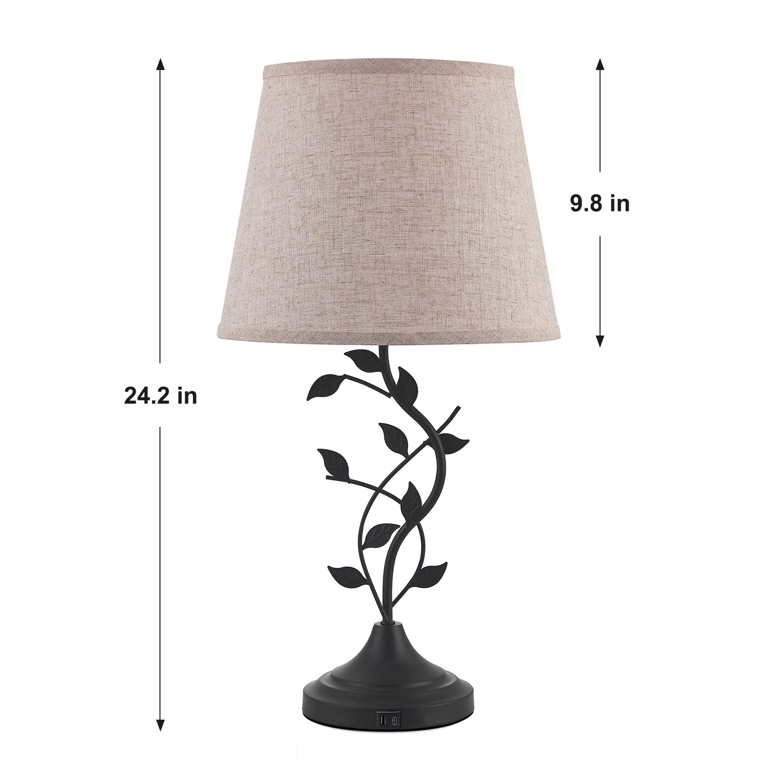 Kakanuo USB Charging Bedside Nightstand Lamp for Living Room and Bedroom - Traditional Tall Retro Desk Lamp with USB-A and USB-C Ports