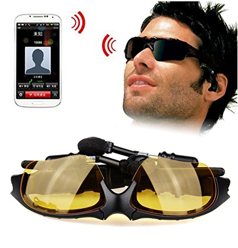 Elinka Wireless Music Bluetooth Sunglasses Headset Headphone with Stereo Handsfree for iPhone 5S 6 Plus, Samsung Galaxy S3 S4 S5, HTC, LG and All Smart Phones or PC Tablets+Replaceable 3 Pair Lens