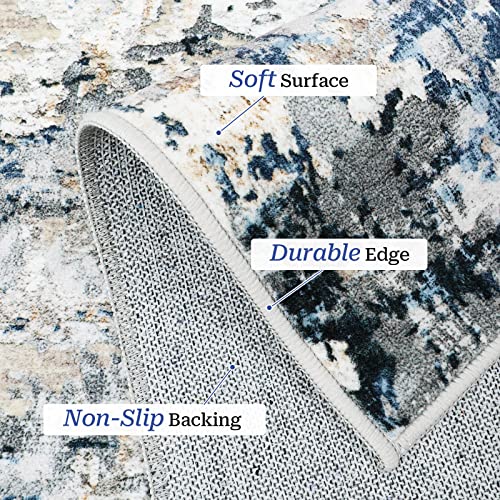 Miukiki 8x10 Area Rugs for Living Room,Anti-Slip Backing Washable Rug,Stain Resistant Modern Abstract Large Area Rug,Ultra-Thin Room Decor Rugs (Navy/Gold,8'x10')