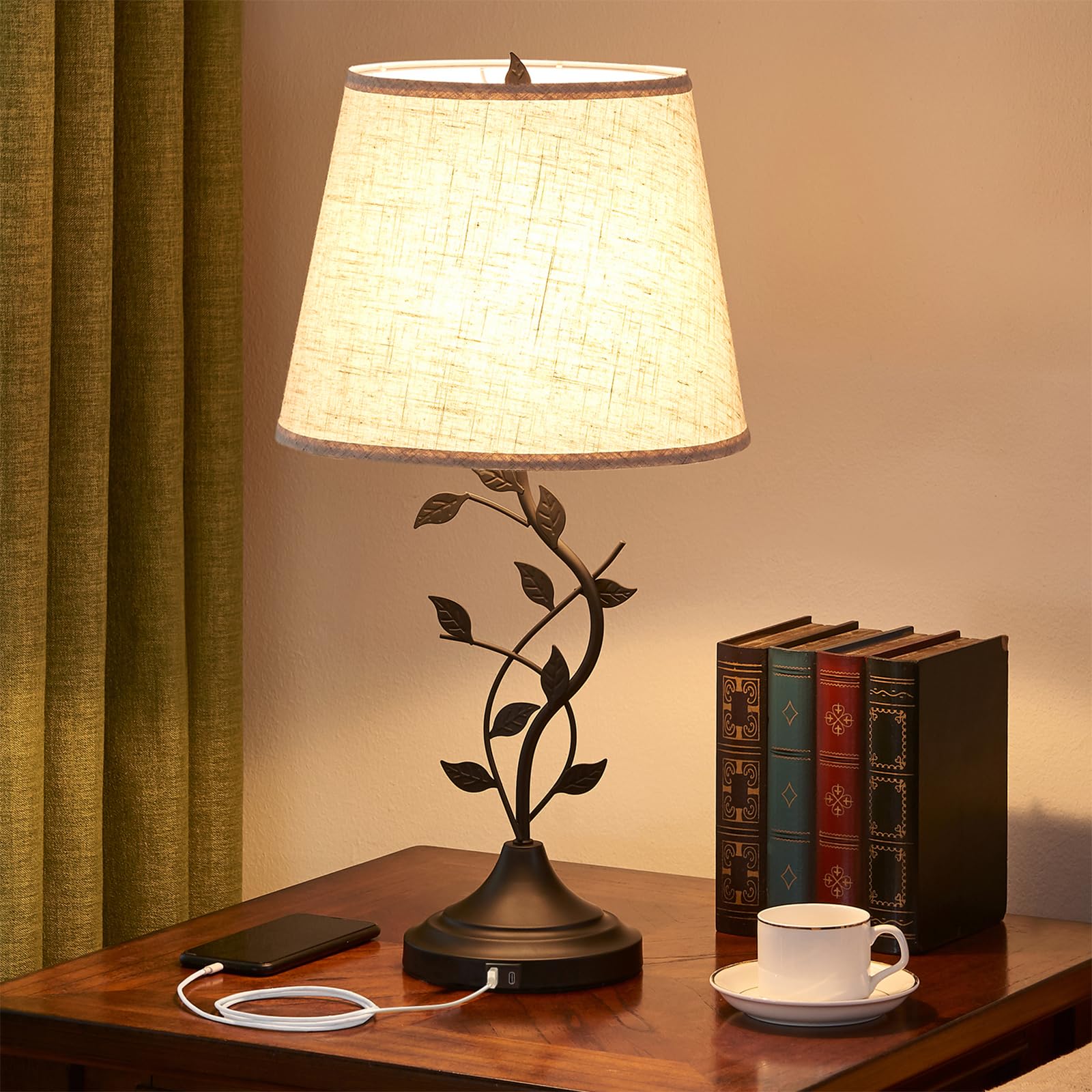 Kakanuo USB Charging Bedside Nightstand Lamp for Living Room and Bedroom - Traditional Tall Retro Desk Lamp with USB-A and USB-C Ports