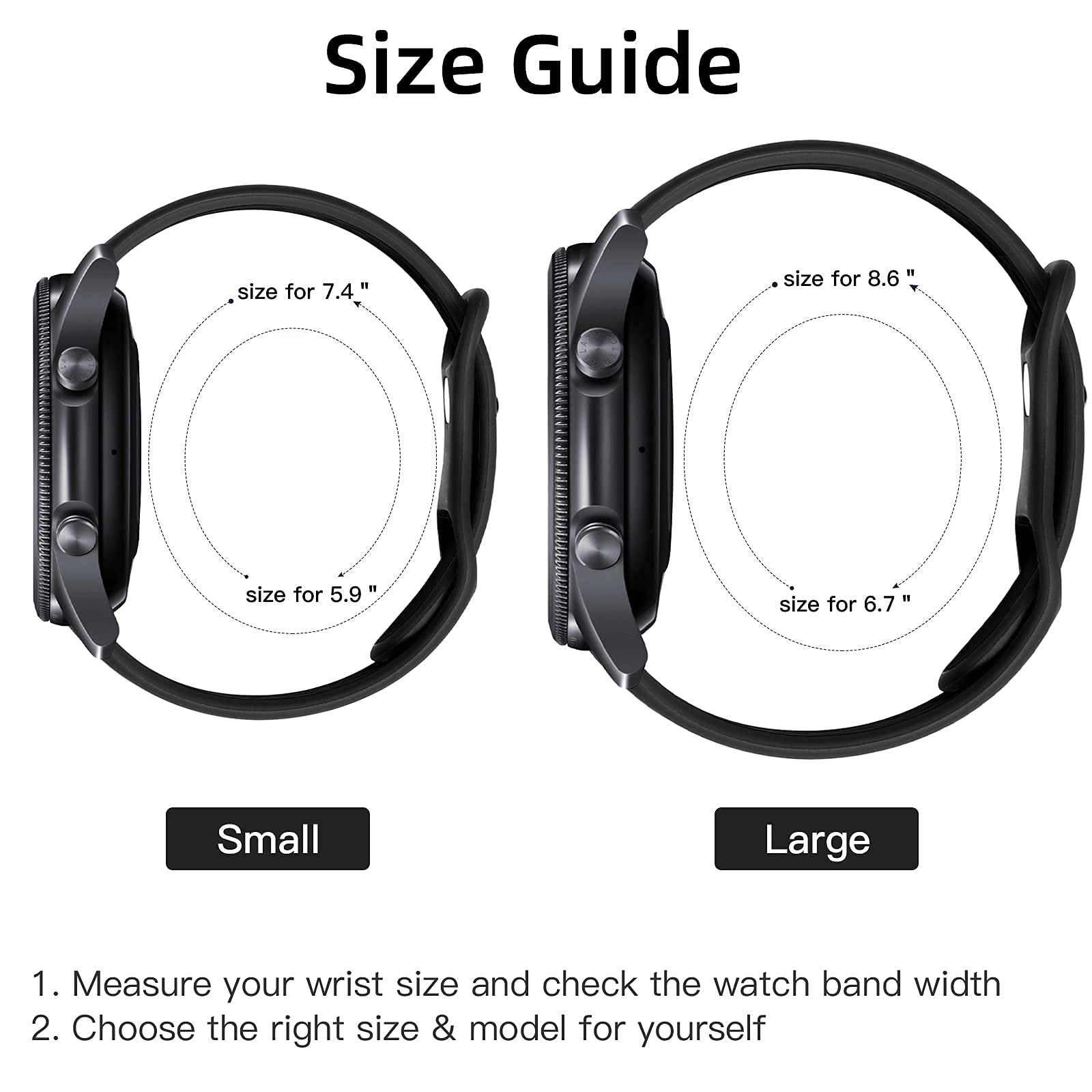 Rubinom Compatible for Samsung Watch 3 Bands 45mm/Galaxy Watch Bands 46mm/Gear S3 Frontier/Classic Watch, 22mm Watch Band Quick Release Silicone Breathable Strap Wristband for Men, Black/Black,Large