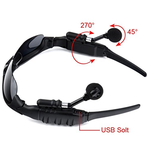 Elinka Wireless Music Bluetooth Sunglasses Headset Headphone with Stereo Handsfree for iPhone 5S 6 Plus, Samsung Galaxy S3 S4 S5, HTC, LG and All Smart Phones or PC Tablets+Replaceable 3 Pair Lens
