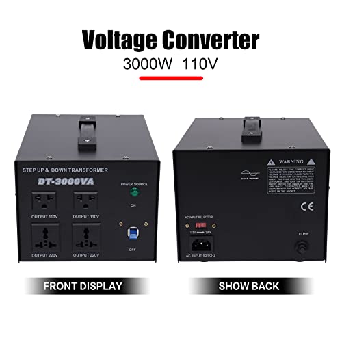3000W Step Up & Down Voltage Transformer Converter AC 110V⇋220V DT-3000VA Voltage Converter Power Transformer Step-Up/Step-Down 110V - 220V/ 220V - 110V, with Dual Circuit Breaker Protection