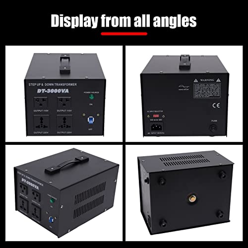 3000W Step Up & Down Voltage Transformer Converter AC 110V⇋220V DT-3000VA Voltage Converter Power Transformer Step-Up/Step-Down 110V - 220V/ 220V - 110V, with Dual Circuit Breaker Protection