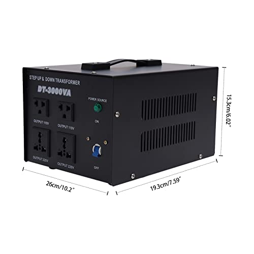 3000W Step Up & Down Voltage Transformer Converter AC 110V⇋220V DT-3000VA Voltage Converter Power Transformer Step-Up/Step-Down 110V - 220V/ 220V - 110V, with Dual Circuit Breaker Protection