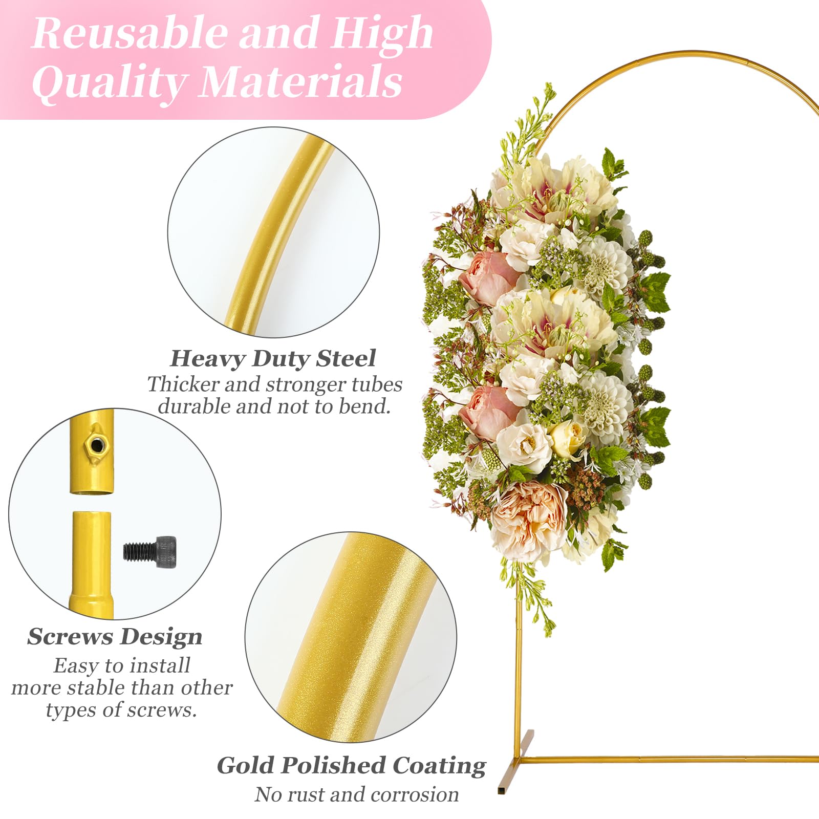 SHALORY Metal Arch Backdrop Stand,7.2 FT Reusable Golden Balloon Arch Frame for Wedding Birthday Party Valentine Baby Shower Background Decoration