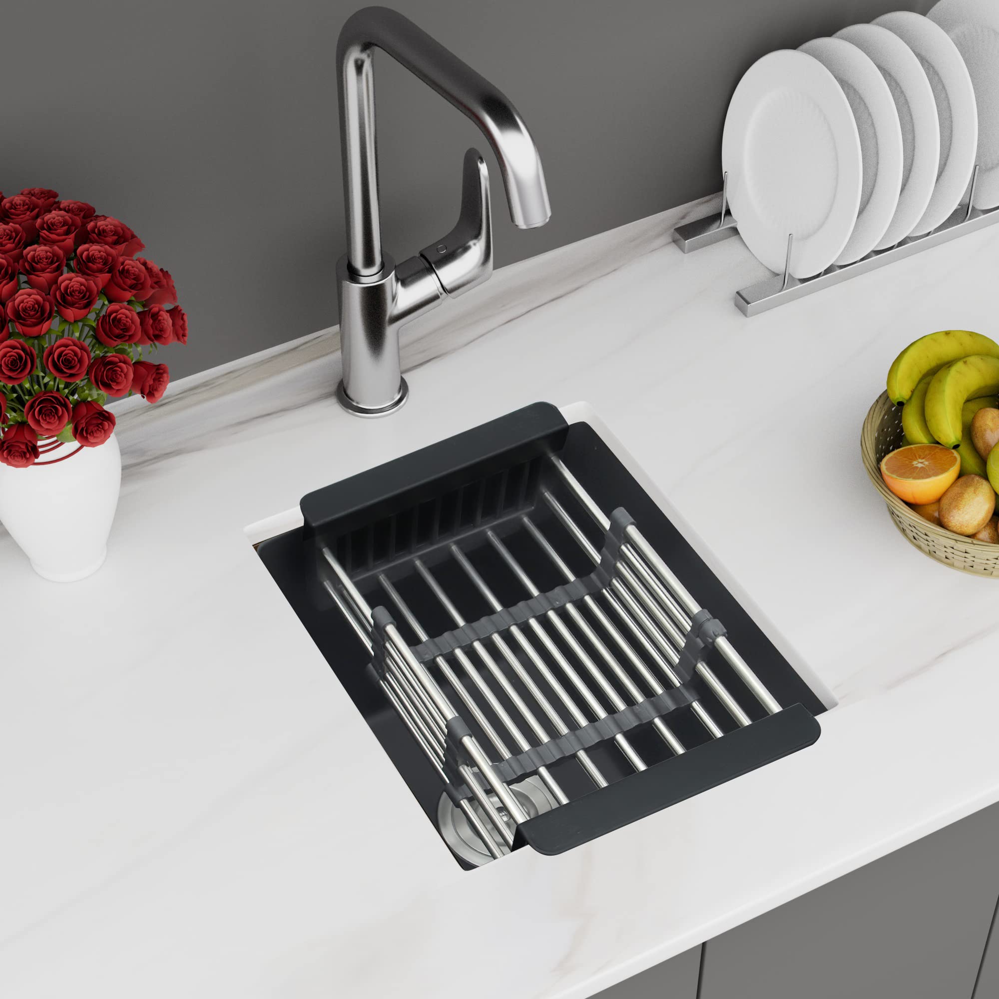 MILOSEN Black Bar Sink 13×15 Inch, Small Bar Prep Kitchen Sink, Undermount Bar Sink, Granite Composite Single Bowl Bar Sink, RV Kitchen Sink, Small Camper Sink