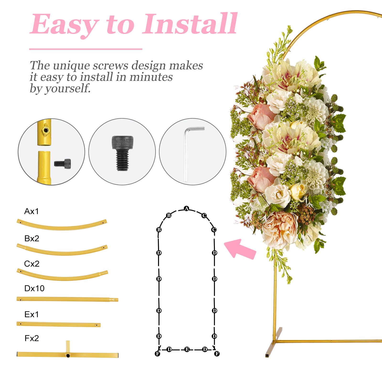 SHALORY Metal Arch Backdrop Stand,7.2 FT Reusable Golden Balloon Arch Frame for Wedding Birthday Party Valentine Baby Shower Background Decoration
