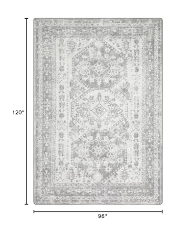 BEIMO Area Rugs for Living Room 8x10 Machine Washable Bedroom Rugs Distressed Vintage Print Gray Large Throw Rug Dining Room Aesthetic, Non Slip Carpet with Gripper