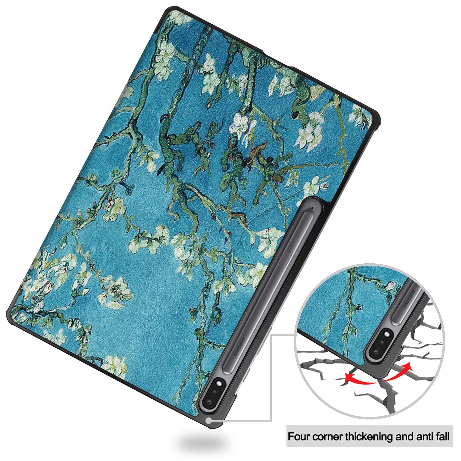 ZZOUGYY Tablet Cover for Samsung Galaxy Tab S7 Plus 12.4 T970 T975 (2020 Release),Ultra Slim Folio Stand Lightweight Leather Case for Galaxy Tab S7+ 2020 SM-T970 SM-T975 12.4" (KST-Apricot Flower)