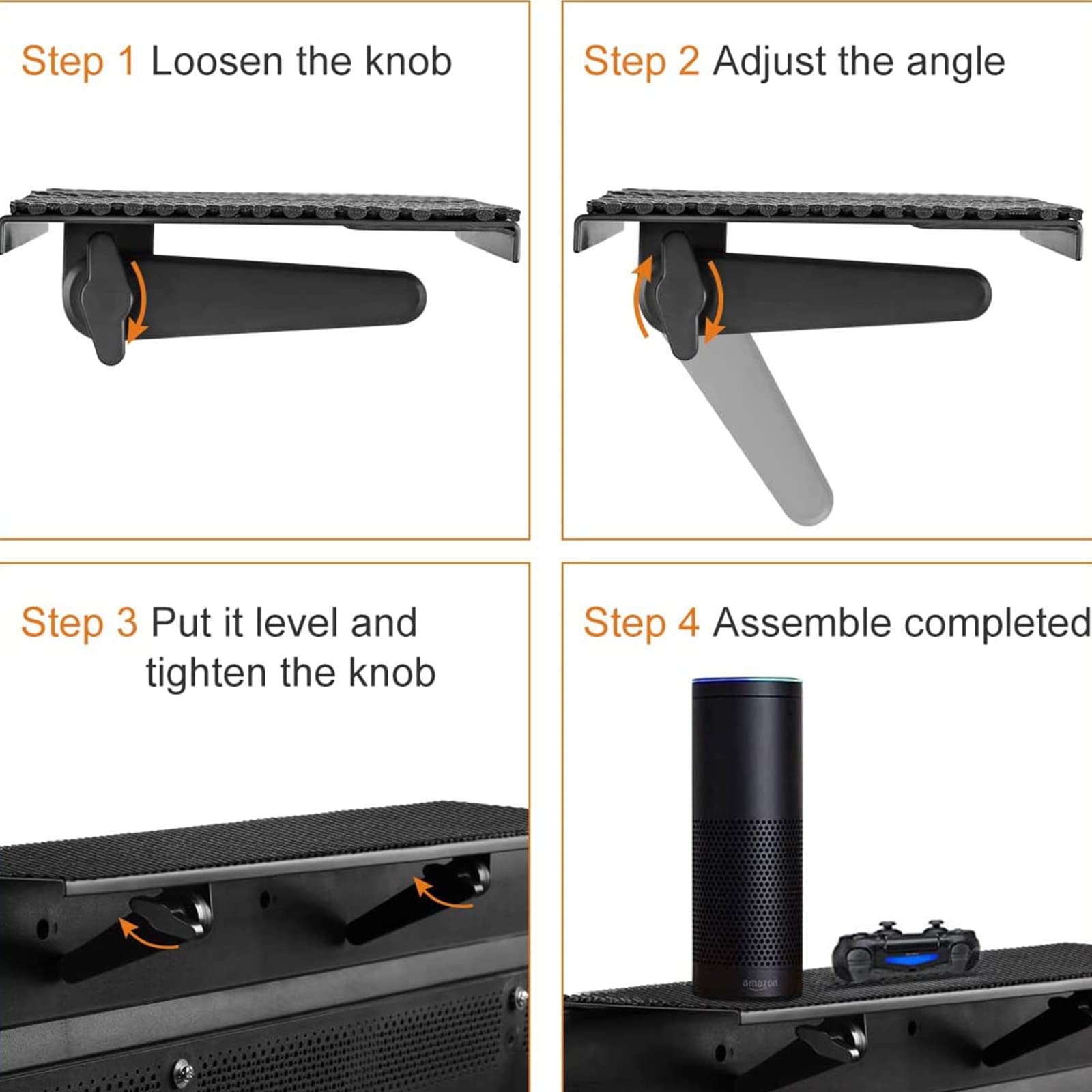 Bracwiser No Drill TV Top Shelf 24 inch Wide Monitor Top Mounting Bracket Platform Holds Speaker, AV Receiver, Media Box, Game Console and More