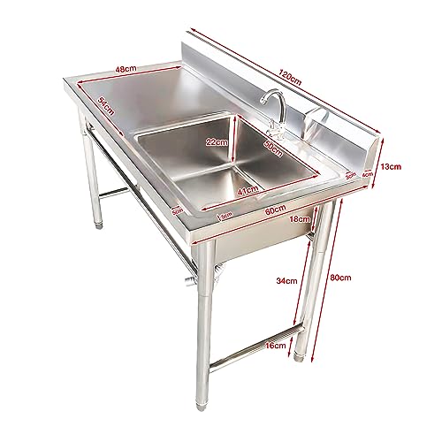 DuyviSteil 304 Stainless Steel Utility Sink, Commercial Kitchen Sink with Drainboard Free Standing Single Bowl for Outdoor, Garage, Laundry Room
