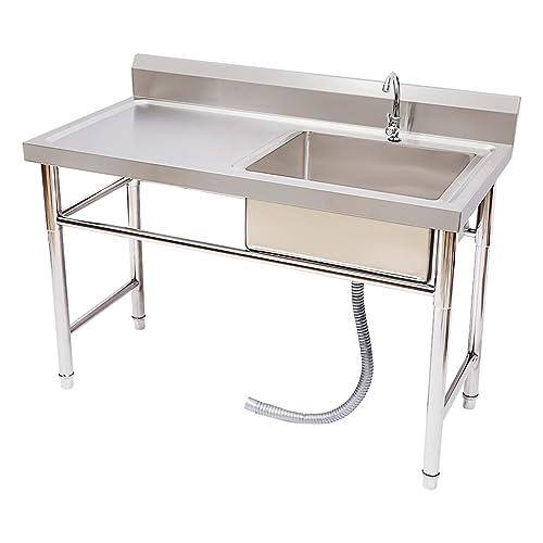 DuyviSteil 304 Stainless Steel Utility Sink, Commercial Kitchen Sink with Drainboard Free Standing Single Bowl for Outdoor, Garage, Laundry Room
