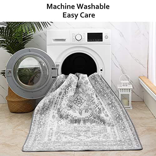 BEIMO Area Rugs for Living Room 8x10 Machine Washable Bedroom Rugs Distressed Vintage Print Gray Large Throw Rug Dining Room Aesthetic, Non Slip Carpet with Gripper