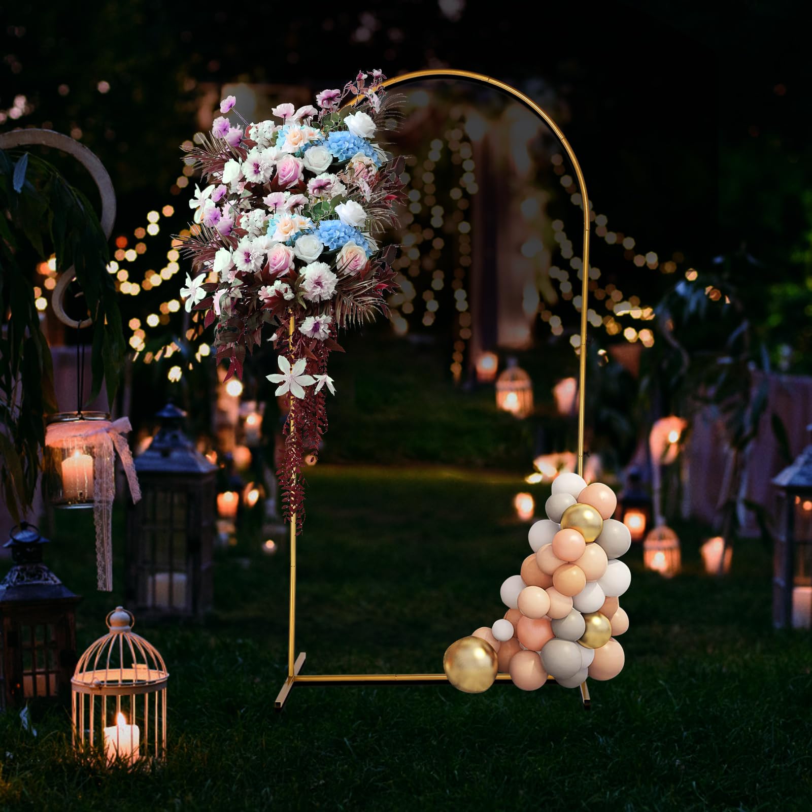 SHALORY Metal Arch Backdrop Stand,7.2 FT Reusable Golden Balloon Arch Frame for Wedding Birthday Party Valentine Baby Shower Background Decoration