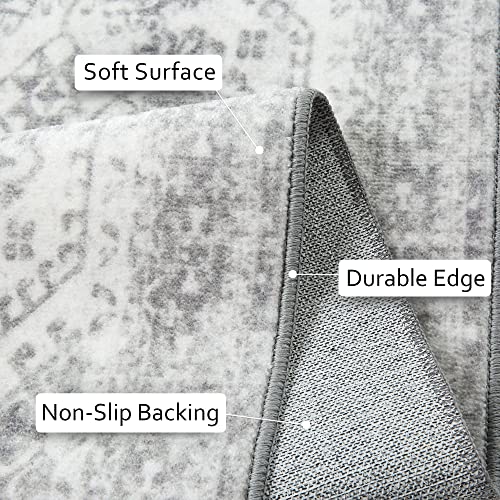 BEIMO Area Rugs for Living Room 8x10 Machine Washable Bedroom Rugs Distressed Vintage Print Gray Large Throw Rug Dining Room Aesthetic, Non Slip Carpet with Gripper