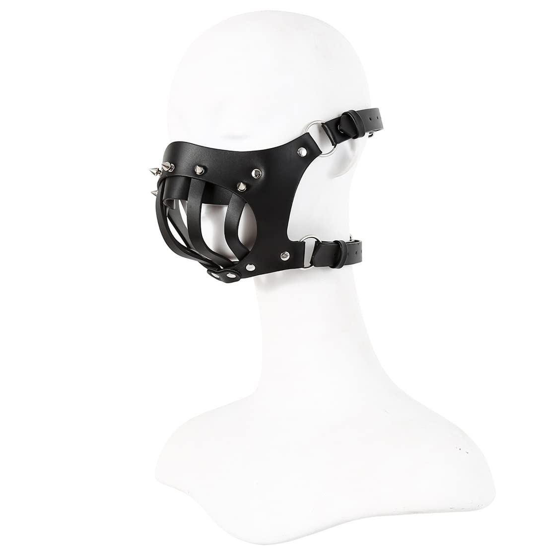 JCAKES Leather Mouth Masks With Metal Rivet Halloween Hollow Out Face Masks Outdoor Riding Headgear Costume Accessory