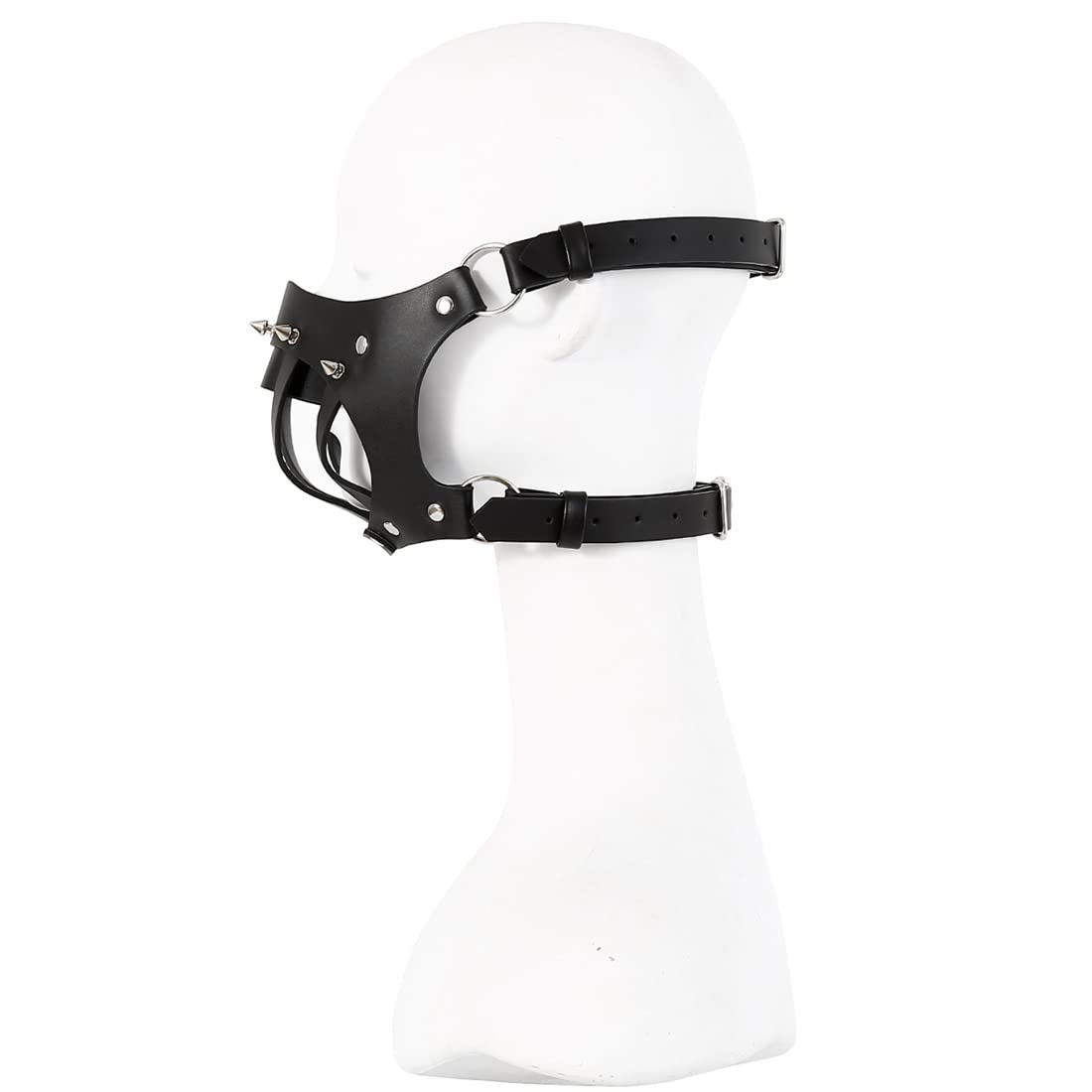 JCAKES Leather Mouth Masks With Metal Rivet Halloween Hollow Out Face Masks Outdoor Riding Headgear Costume Accessory
