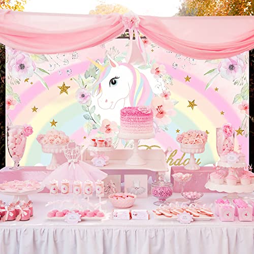 GEAMLA 7x5ft Pink Rainbow Unicorn Birthday Party Decoration - Photography Backdrop & Decorations for Girls Bedroom