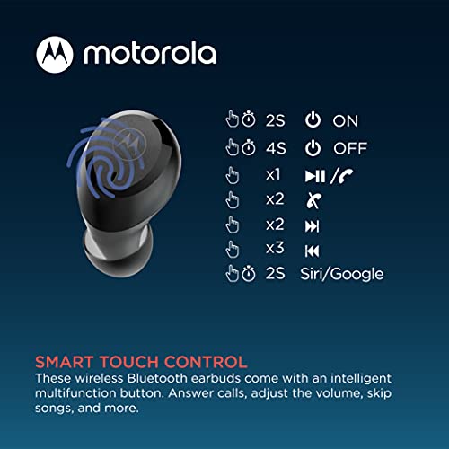 Motorola Moto Buds 100 - True Wireless Bluetooth Earbuds with Microphone β Lightweight, IPX5 Water Resistant, Touch-Control - Comfort Fit and Clear Sound - Includes Micro Charging Case - Black