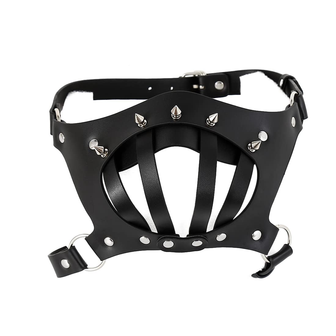 JCAKES Leather Mouth Masks With Metal Rivet Halloween Hollow Out Face Masks Outdoor Riding Headgear Costume Accessory