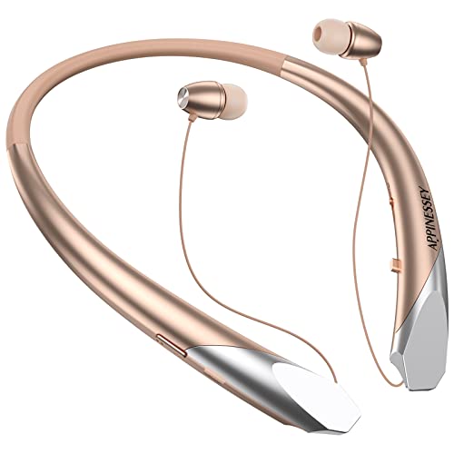 Neckband Bluetooth Headphones, Bluetooth Headphones with Microphones & Call Vibration Sport Sweatproof, Stereo Noise Cancelling Wireless Headphones with Retractable Earbuds for Sport (Rose)