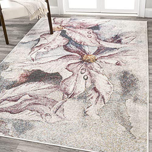 JONATHAN Y CTP204A-8 Pastello Modern Abstract Muted Flowers Indoor -Area Rug, Contemporary, Floral, Tropical Easy-Cleaning,Bedroom,Kitchen,Living Room,Non Shedding, Pink/Gray, 8 X 10