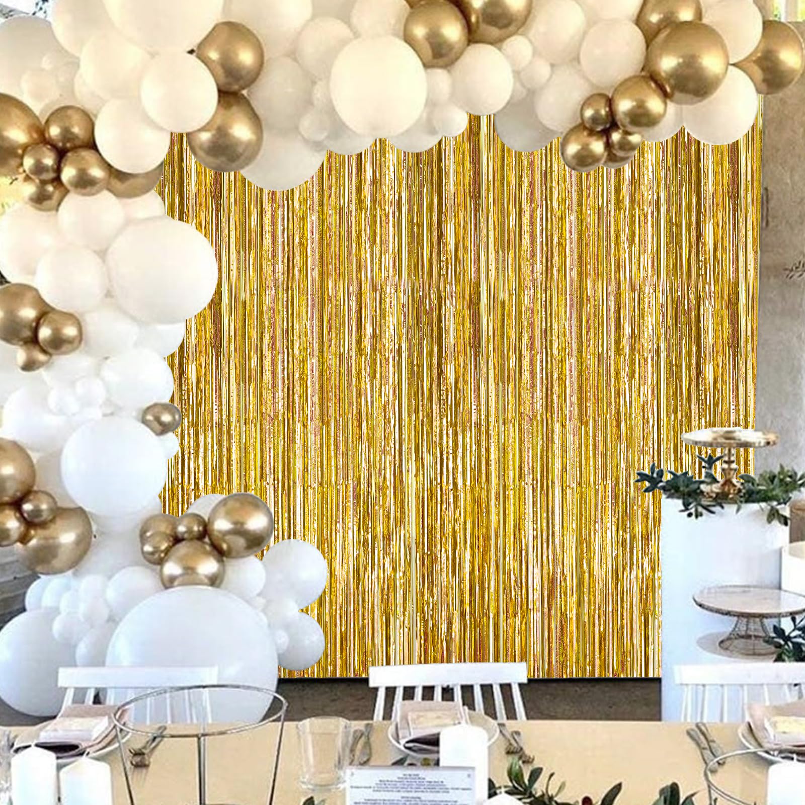 Wrbin Gold Laser Tinsel Curtain Backdrop, 3 Packs of 3.3 X 8.2 Feet Foil Fringe Curtains Party Decorations for Graduation Birthday Studio Baby Shower
