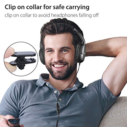 Avantree HF039 Long Coiled Cord Headphones for TV and PC with Volume Control, Stero/Mono Control,16.4 Feet / 5M Extended Range Cable, 3.5mm AUX Audio, Stereo Sound Spiral Wired Over Ear Headphones