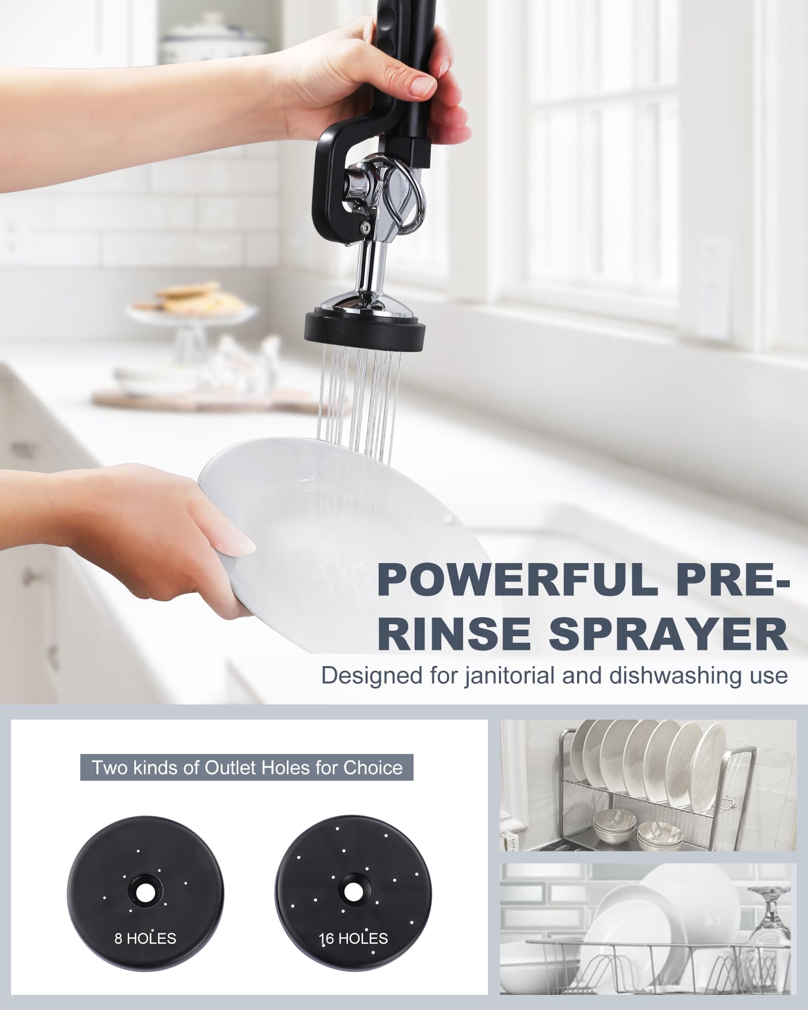 Commercial Kitchen Faucet with Sprayer, Pre-Rinse Wall Mount Kitchen Sink Faucet 25" Height Kitchen Tap with 9.6" Add-on Swing Spout for Restaurant