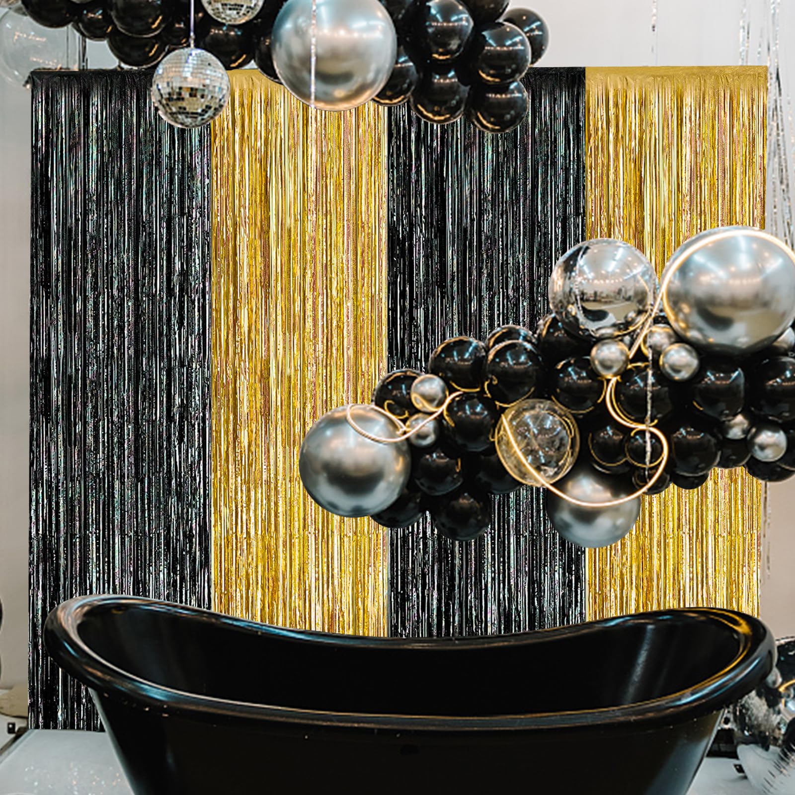 Wrbin Gold Laser Tinsel Curtain Backdrop, 3 Packs of 3.3 X 8.2 Feet Foil Fringe Curtains Party Decorations for Graduation Birthday Studio Baby Shower