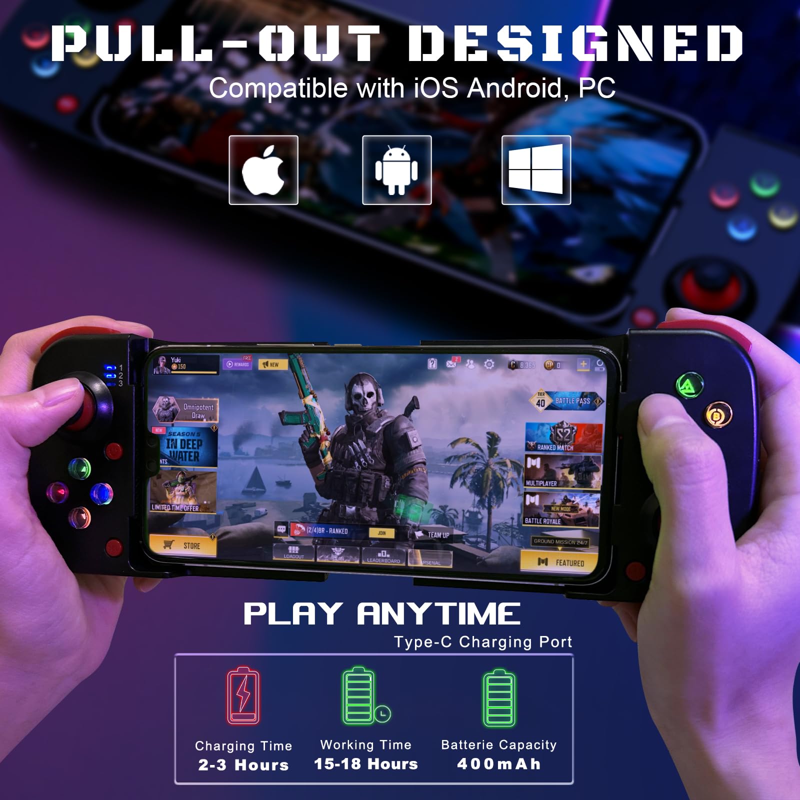 Megadream Mobile Game Controller Gamepad for iPhone iOS Android PC: Works with iPhone 16/15/14/13/12/11, iPad, Samsung Galaxy, TCL, Tablet, Call of Duty, Minecraft - Directly Play (Green)