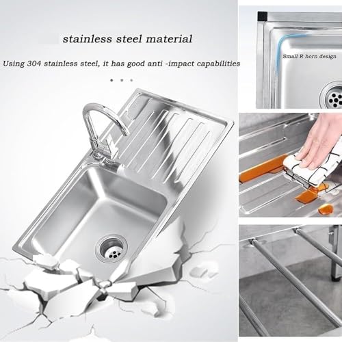 Outdoor Stainless Steel Sink, Free Standing Commercial Restaurant Utility Single Bowl Kitchen Washing Station Hand Basin Sink Set with Storage Shelves for Laundry Tub Backyard Garage ( Size : Single l