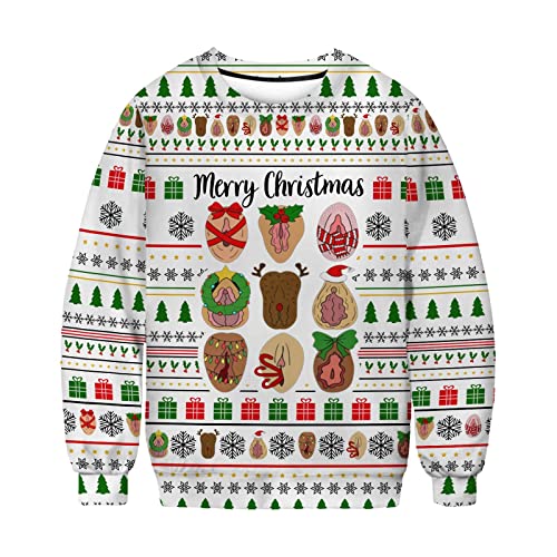 Mens Ugly Christmas Sweatshirt 3D Printed Graphic Sweatshirts Funny Top Crewneck Long Sleeve Holiday Pullover