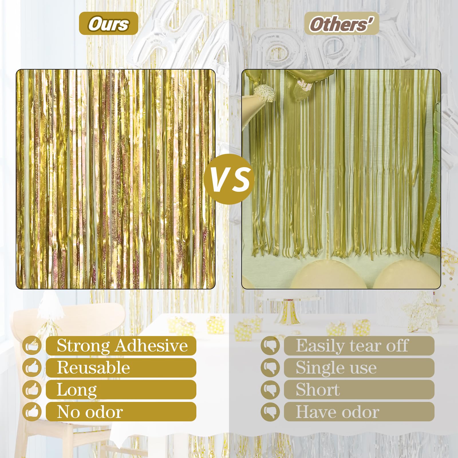 Wrbin Gold Laser Tinsel Curtain Backdrop, 3 Packs of 3.3 X 8.2 Feet Foil Fringe Curtains Party Decorations for Graduation Birthday Studio Baby Shower