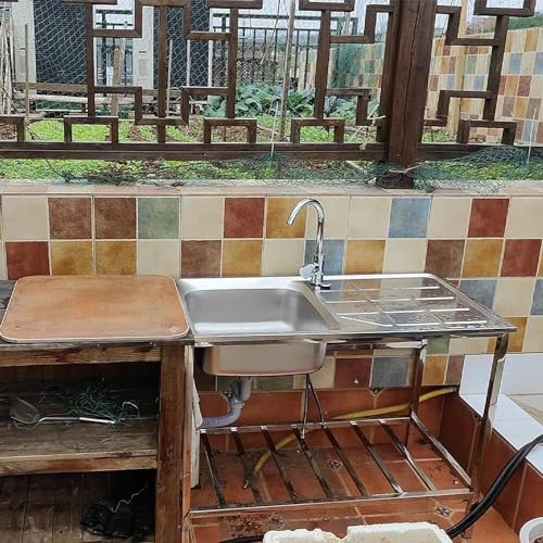 Outdoor Stainless Steel Sink, Free Standing Commercial Restaurant Utility Single Bowl Kitchen Washing Station Hand Basin Sink Set with Storage Shelves for Laundry Tub Backyard Garage ( Size : Single l