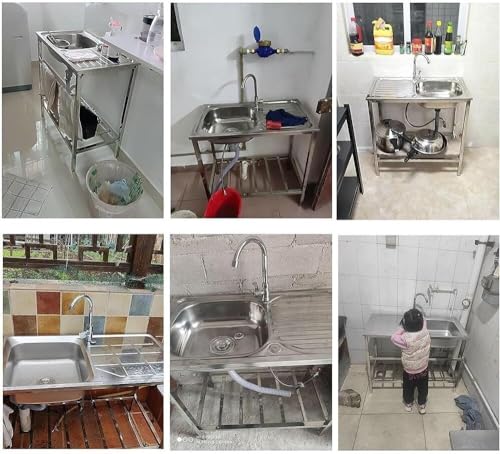 Outdoor Stainless Steel Sink, Free Standing Commercial Restaurant Utility Single Bowl Kitchen Washing Station Hand Basin Sink Set with Storage Shelves for Laundry Tub Backyard Garage ( Size : Single l