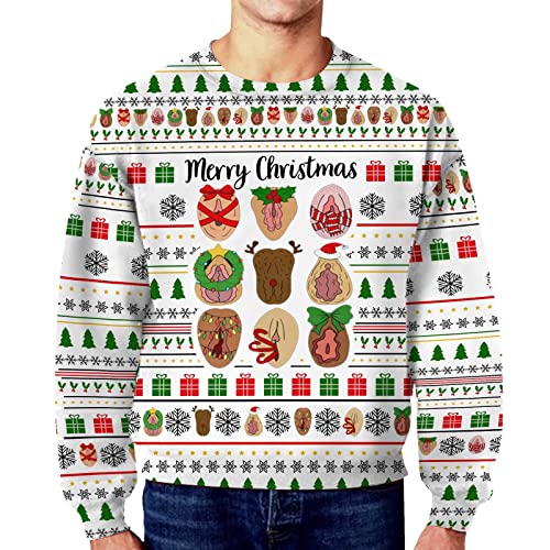 Mens Ugly Christmas Sweatshirt 3D Printed Graphic Sweatshirts Funny Top Crewneck Long Sleeve Holiday Pullover