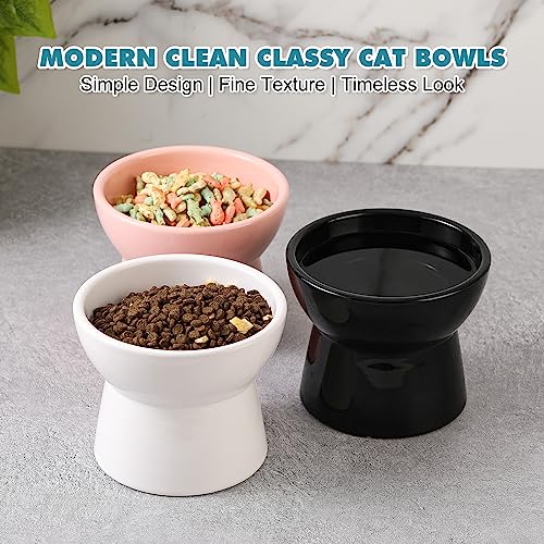 Elevated Cat Water Bowl - Raised Ceramic Cat Food Dish - Anti Vomiting - Extra Wide Whisker Friendly - Microwave & Dishwasher Safe - 6.1 inch - 18.5 oz - 550 ml
