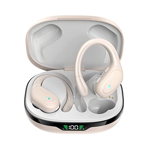 Wireless Earbuds, 75Hrs Playtime Bluetooth 5.1 Headphones, True Wireless Earphones with Digital Display & CVC 8.0 Noise Cancelling, Waterproof Earbuds with Mic for Sport,Running,Yoga, Workout Apricot